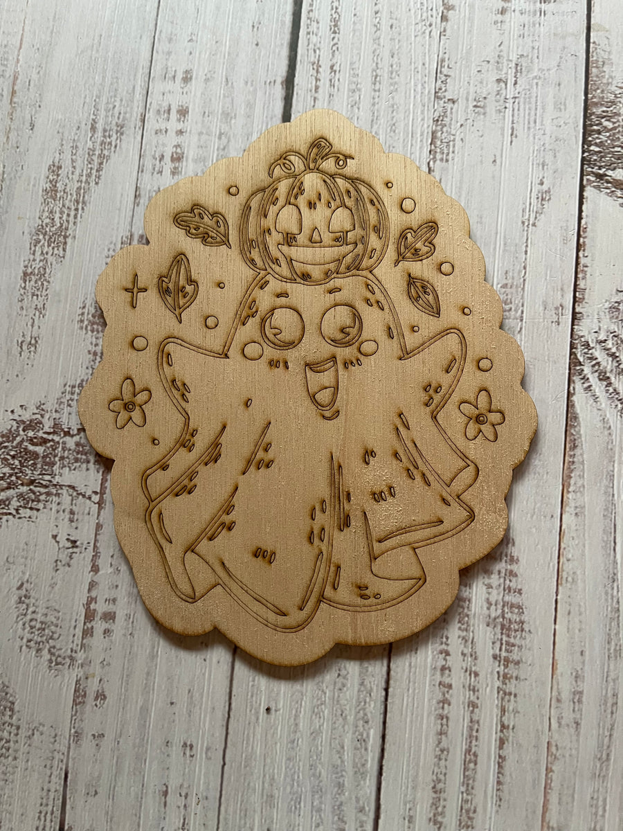Ghost Cute Spooky Boo Wood Plaque. DIY wood cutout. Unfinished laser c ...