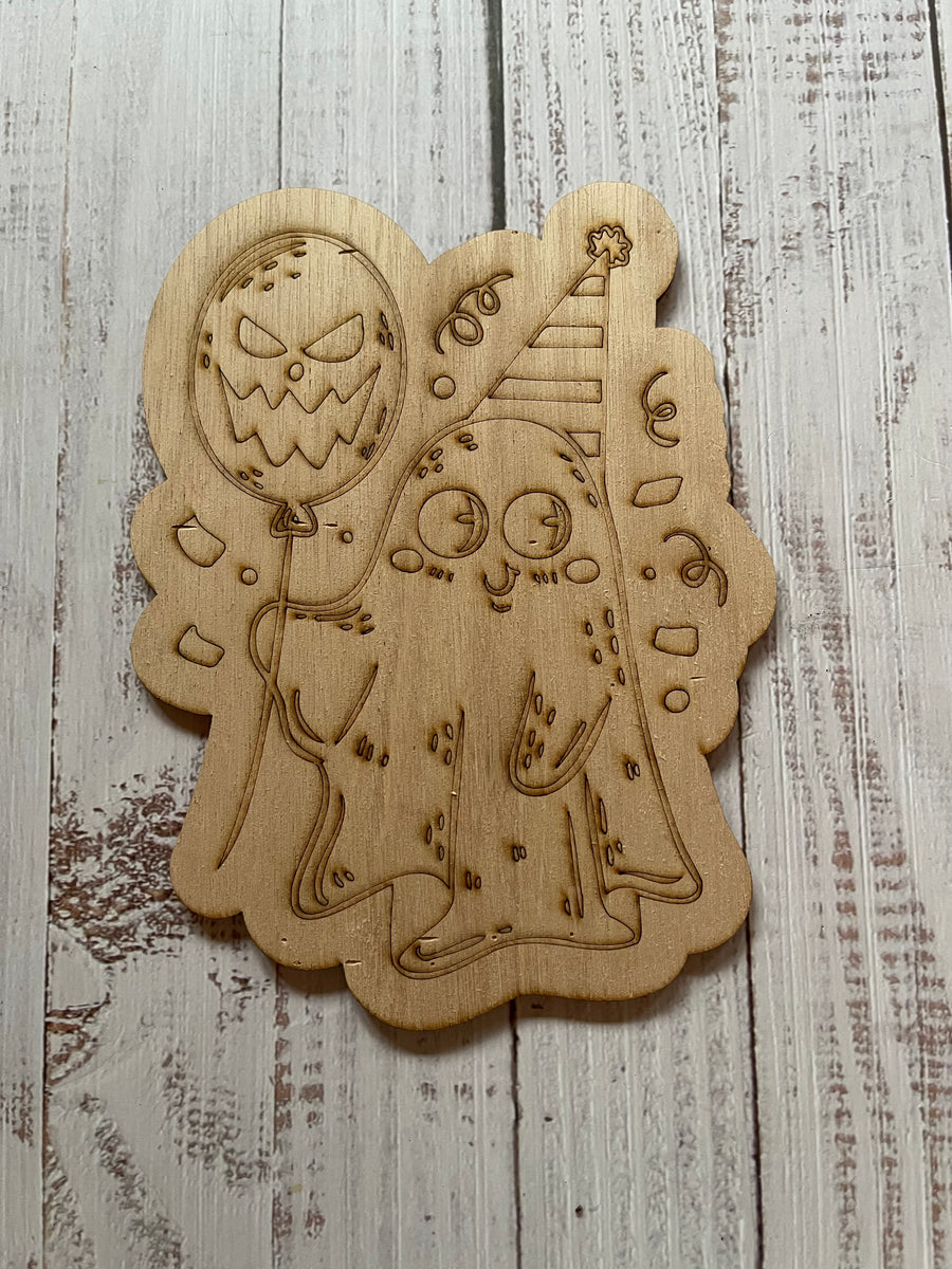 Ghost Cute Spooky Boo Wood Plaque. DIY wood cutout. Unfinished laser c ...