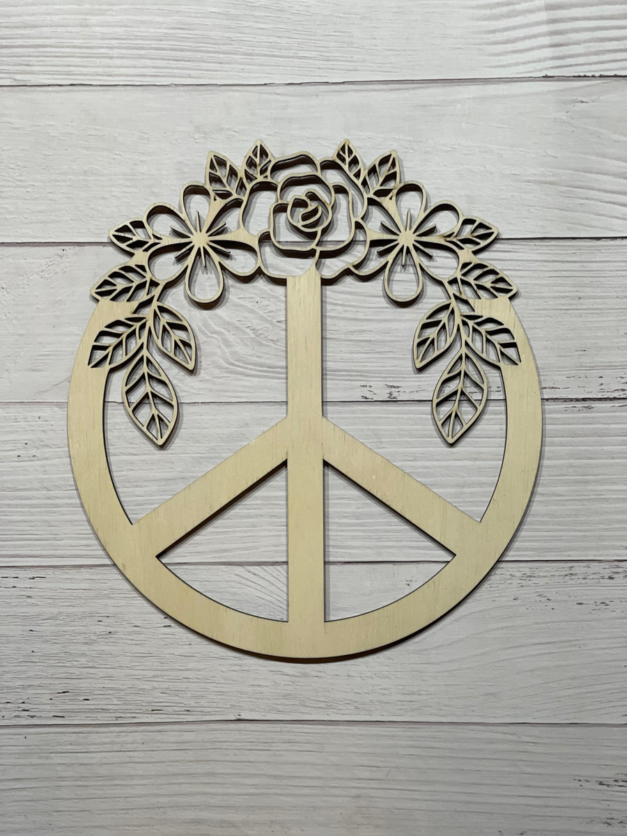 Floral Peace Sign Wood Cut Out. Unfinished Wood frame. Resin art frame ...